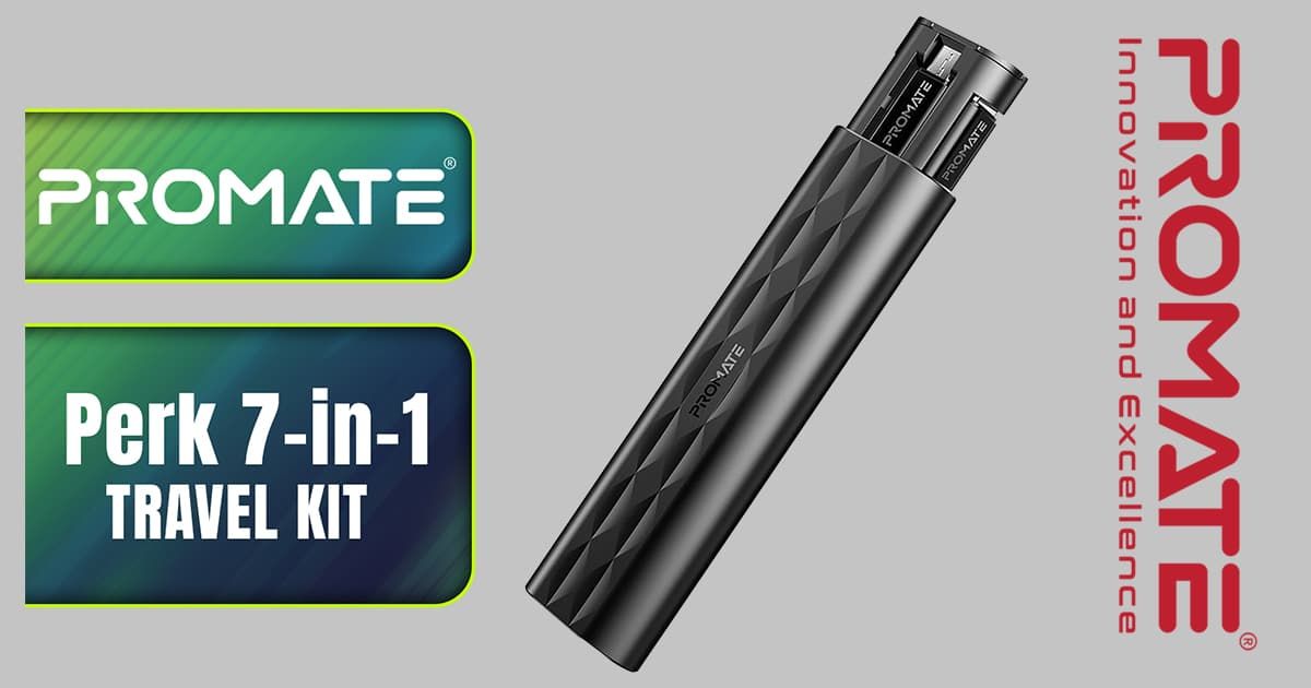 Promate Perk 7-in-1 Travel Kit — 60W USB-C Cable & Adapters