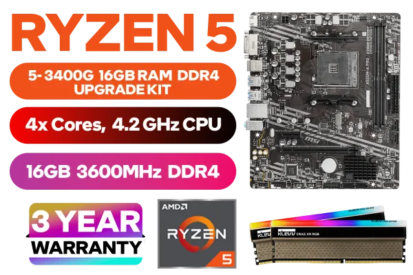 AMD Ryzen 5 3400G & 16GB RGB 3600MHz Upgrade Kit - Boost Performance