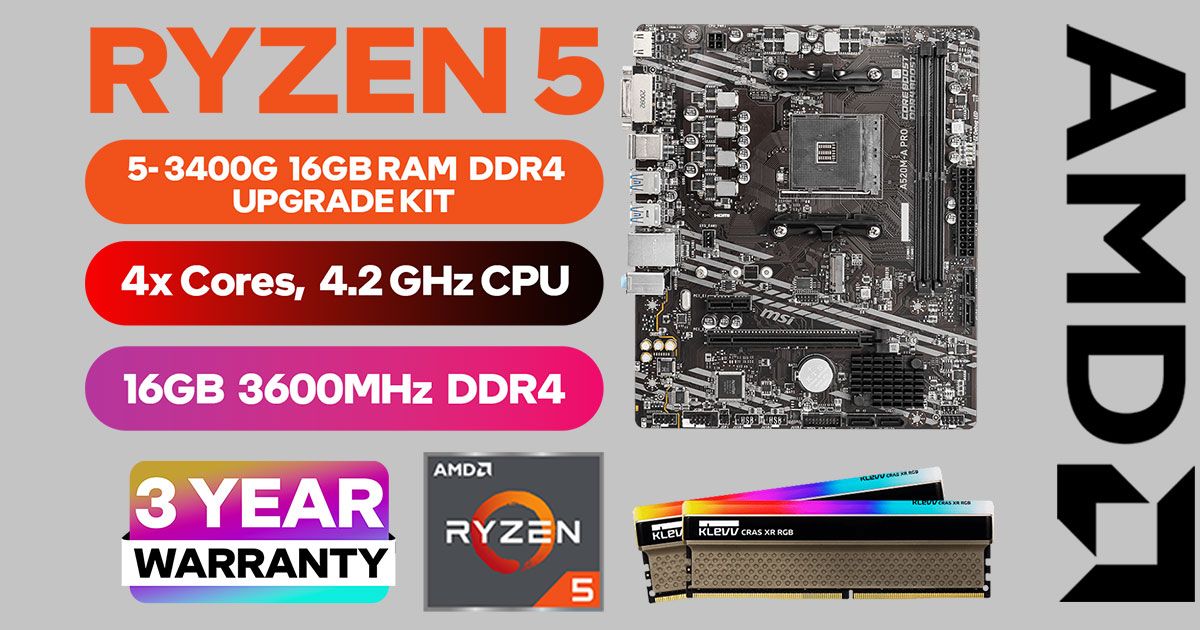 AMD Ryzen 5 3400G & 16GB RGB 3600MHz Upgrade Kit - Boost Performance