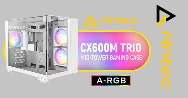 Antec CX600M Trio ARGB Case White — Triple View, ARGB Fans