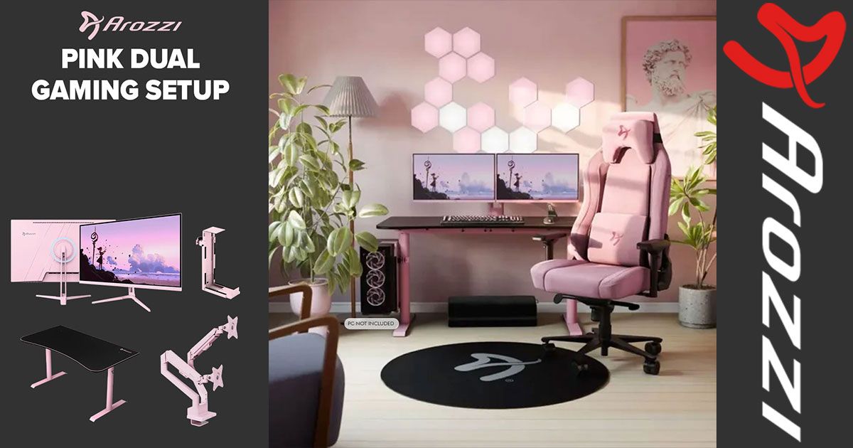 Arozzi Nova 27 Dual Monitor Gaming Setup - Pink, 180Hz, QHD
