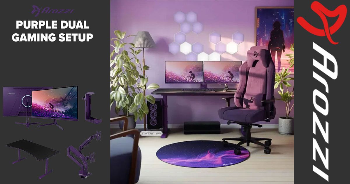 Arozzi Dual 27" QHD 180Hz Gaming Setup - Purple