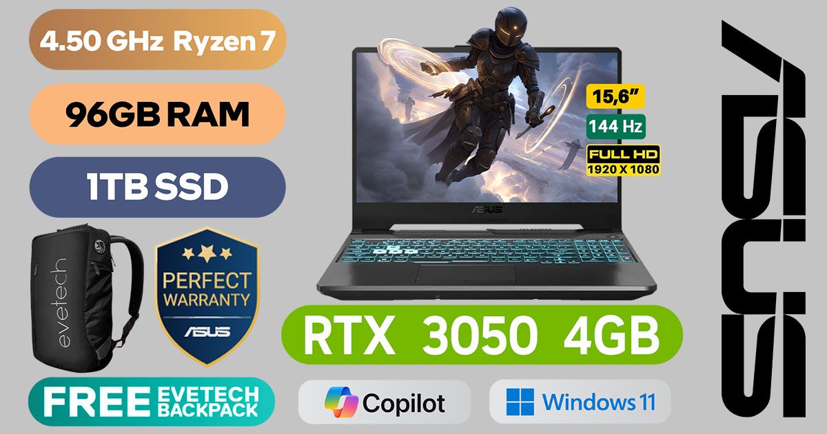 ASUS TUF Gaming A15 FA506N - Ryzen 7 RTX 3050 Laptop, 96GB RAM & 1TB SSD