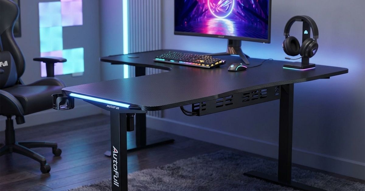 AutoFull A4 RGB Gaming Desk — Solid Rubberwood, Motorized Height | Evetech