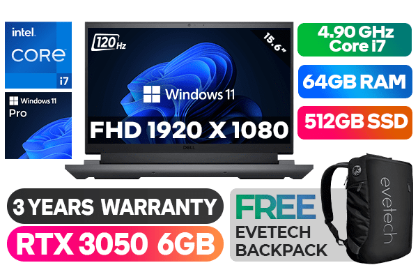 Dell Inspiron G15 5530 - Intel Core i7 RTX 3050 Gaming Laptop | 64GB RAM