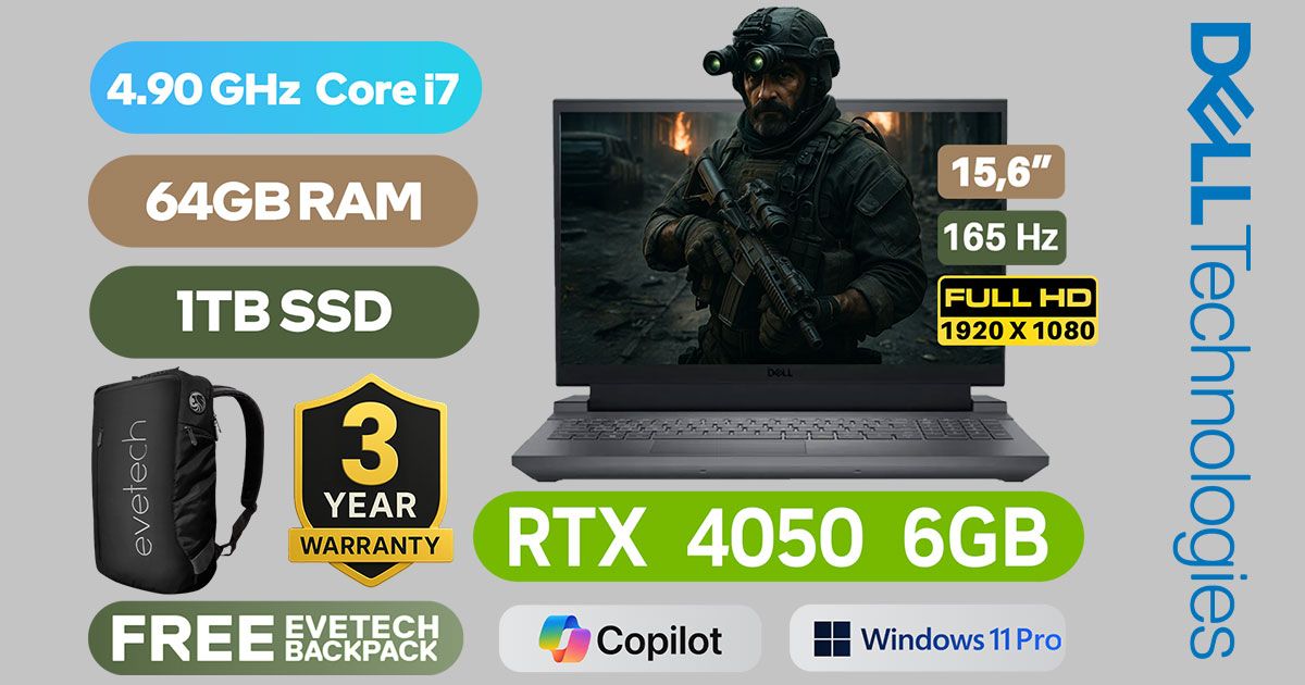 Dell Inspiron G15 5530 Gaming Laptop - Intel Core i7, RTX 4050, 64GB RAM