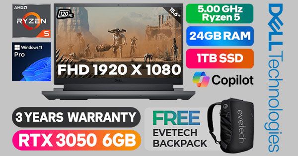 Dell Inspiron G15 5535 Gaming Laptop - Ryzen 5, RTX 3050, 24GB RAM, 1TB SSD