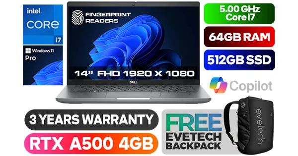 DELL Precision 3480 Workstation Laptop - Intel Core i7, RTX A500, 64GB RAM