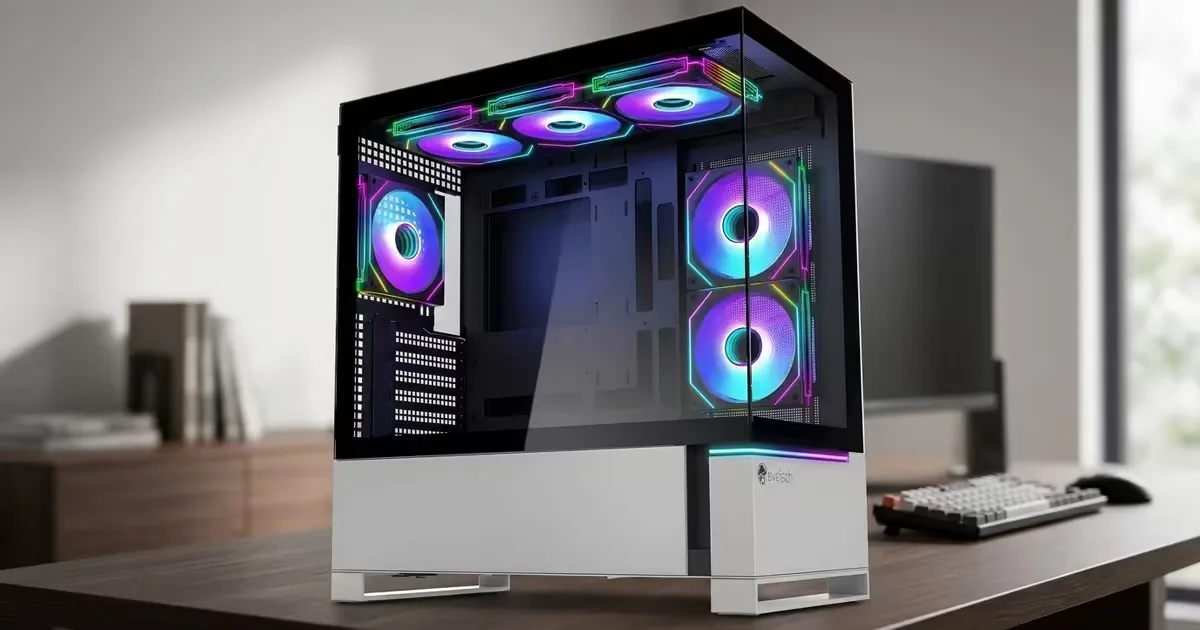 Evetech Reeve WS462B ARGB Mid-Tower Case — Silver, 6 ARGB Fans | Evetech