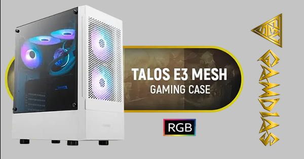Gamdias TALOS E3 Mesh White ATX Gaming Case - ARGB