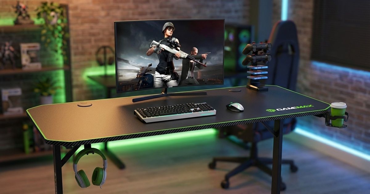 Gamemax D140-Carbon Gaming Desk — RGB, Ergonomic, Full Mouse Pad | Evetech