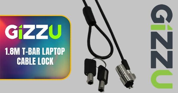 GIZZU GCTKLMK 1.8m T-Bar Laptop Cable Lock – Pull-Resistant Security