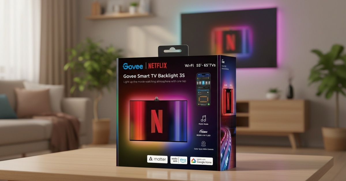 GOVEE Smart TV Backlight 3S (55–65") Netflix Edition – RGBICW, 1080p Camera