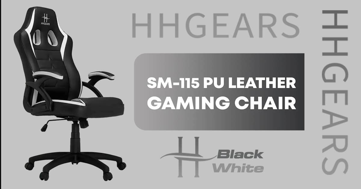 HHGears SM-115 PU Leather Gaming Chair – Black/White, Height Adjustable