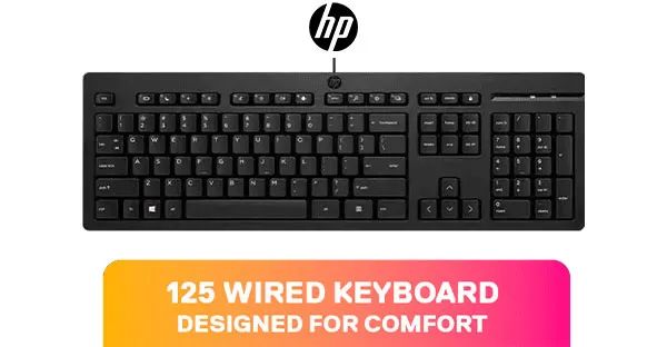 HP 125 Wired Keyboard - Reliable Black Key Input for Home & Office