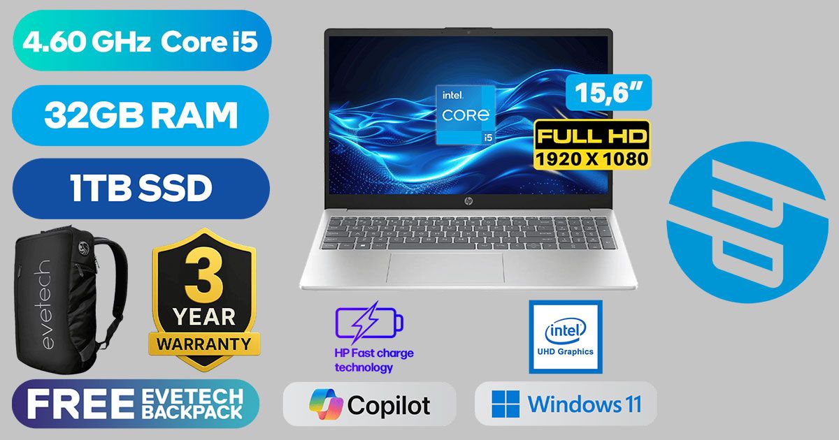HP 15-fd0040ni - Powerful 13th Gen Intel i5 Laptop with 32GB RAM