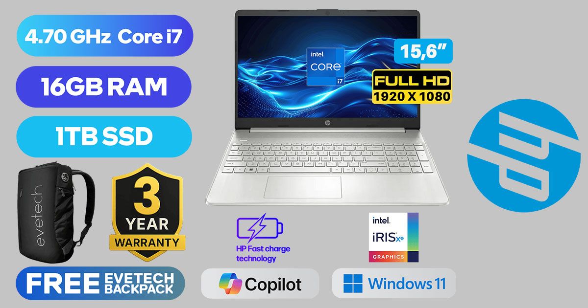 HP 15s-fq5017ni 12th Gen Intel® Core™ i7 Laptop - 16GB RAM & 1TB SSD