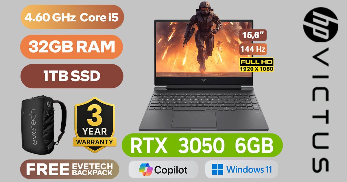 HP Victus 15 Gaming Laptop | Intel® Core™ i5, RTX 3050, 32GB RAM, 1TB SSD
