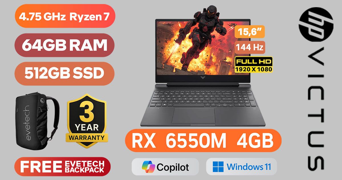HP Victus 15 Gaming Laptop - Ryzen 7, RX 6550, 64GB RAM