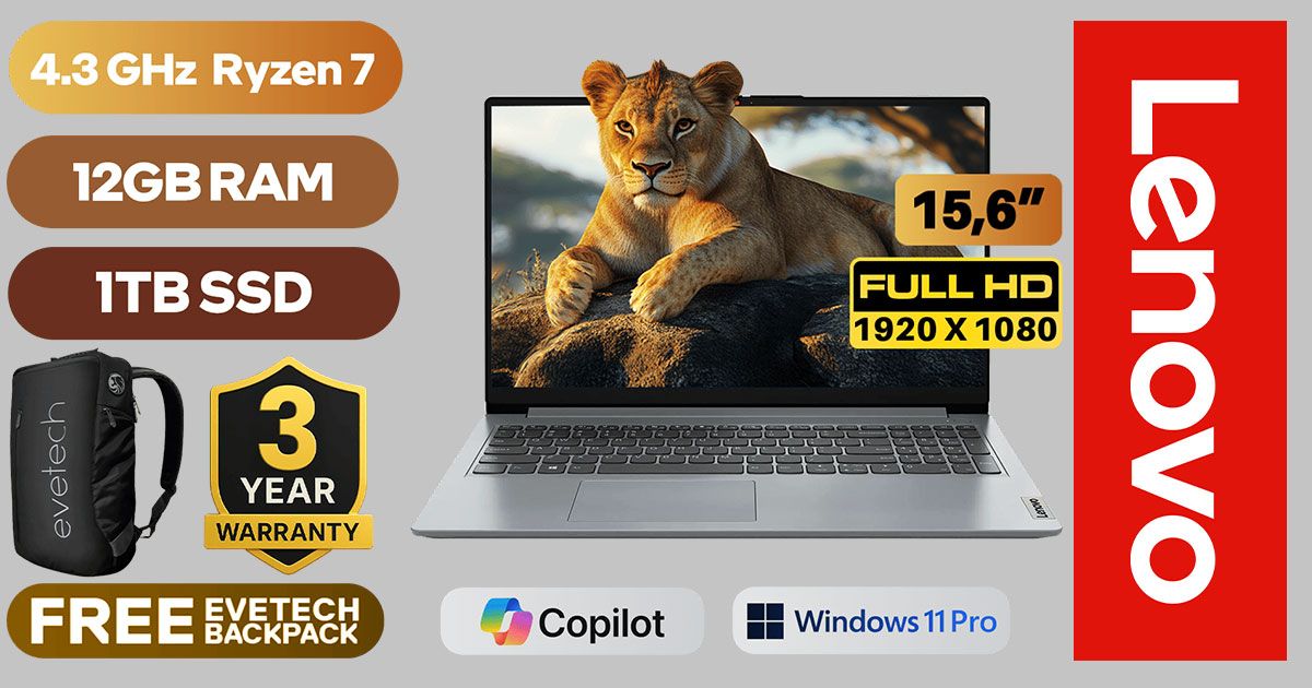 Lenovo IdeaPad 1 15ALC7 - Ryzen 7 Laptop, 12GB RAM, 1TB SSD