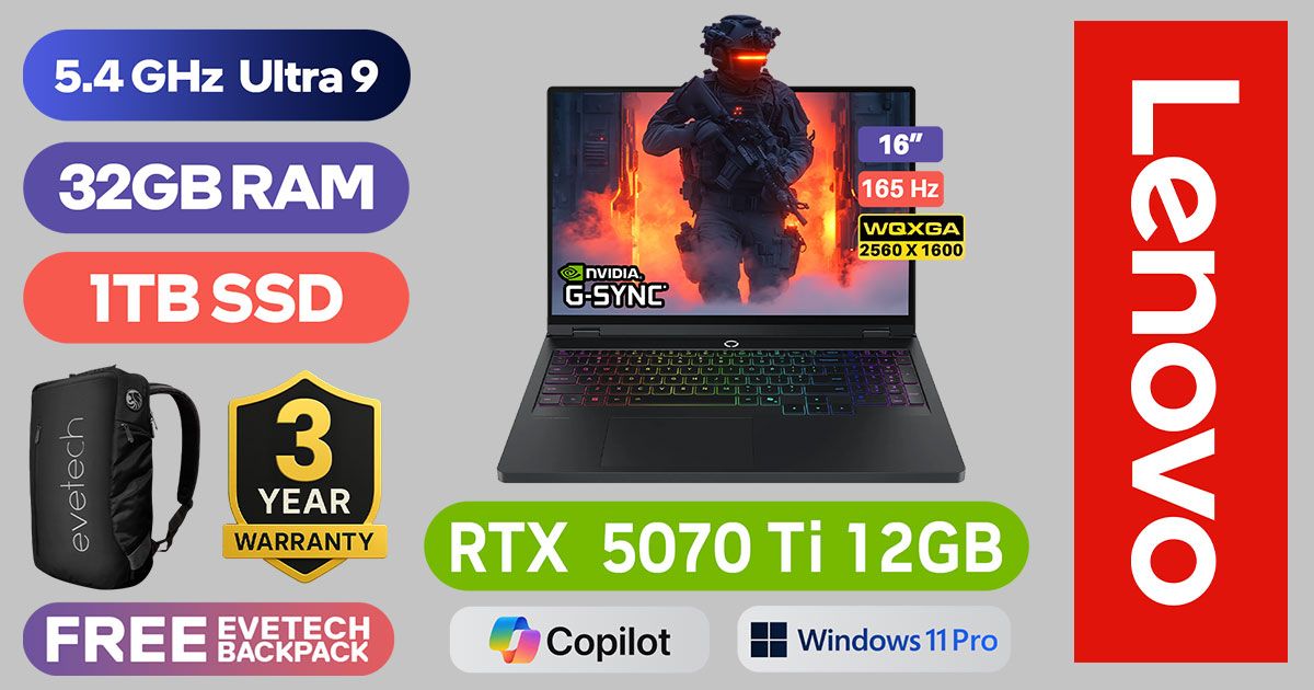 Lenovo Legion Pro 5 16IAX10H - Intel Ultra 9 RTX 5070 Ti Gaming Laptop