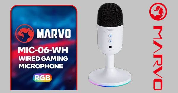 MARVO MIC 06 WH Gaming Microphone - Crystal Clear Audio & Adjustable Stand