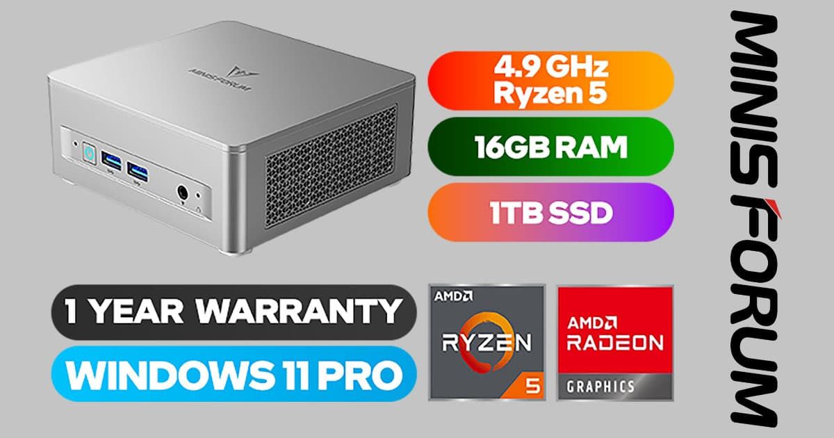 MINISFORUM UM750L Mini PC – Ryzen 5, 16GB, 1TB SSD