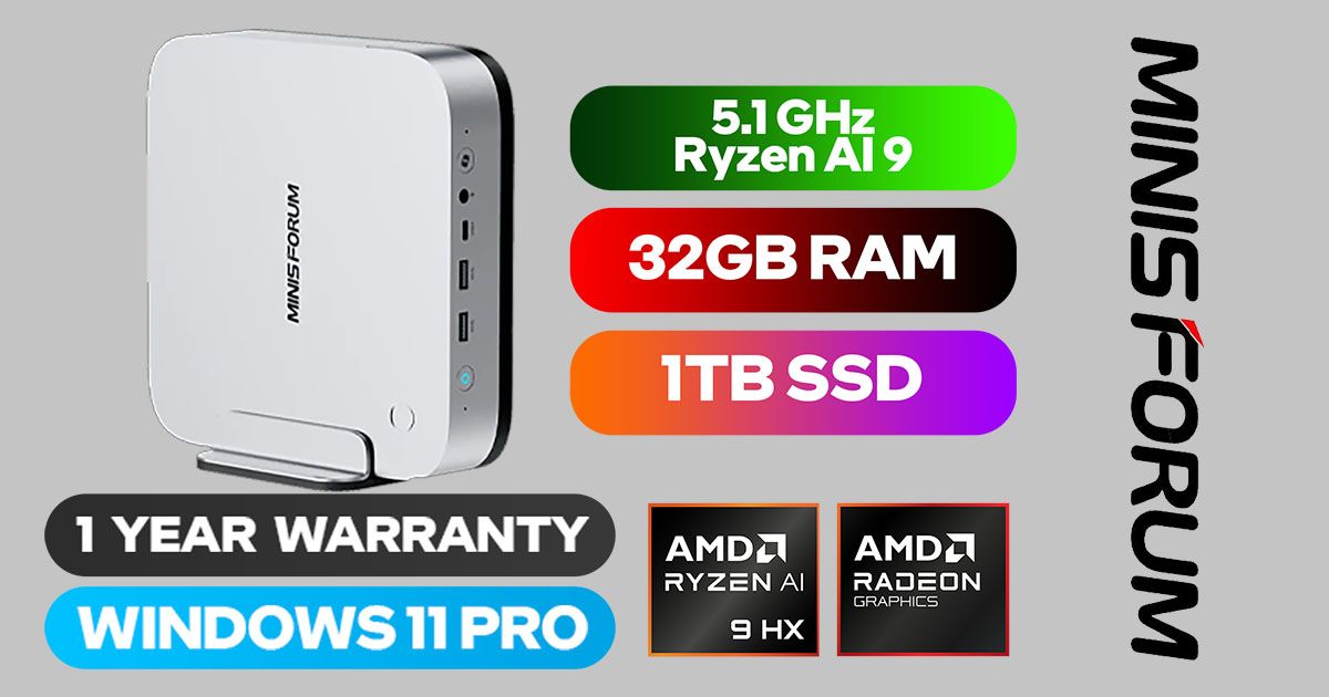 Minisforum AI X1 Pro 370 Mini PC — Ryzen AI 9, Radeon 890M
