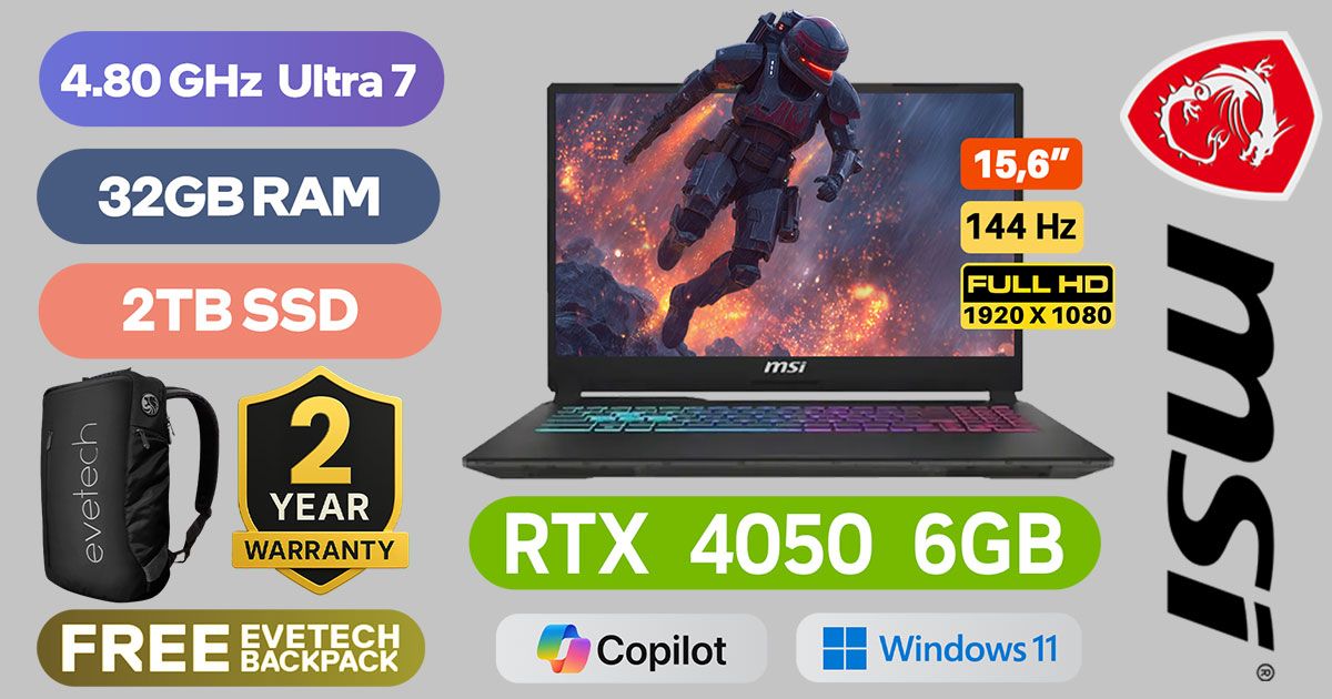 MSI Cyborg 15 AI A1VEK - Intel Ultra 7 & RTX 4050 Gaming Laptop | 32GB RAM 2TB SSD