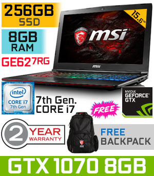 MSI GE62MVR 7RG GTX 1070 Gaming Laptop With 256GB SSD