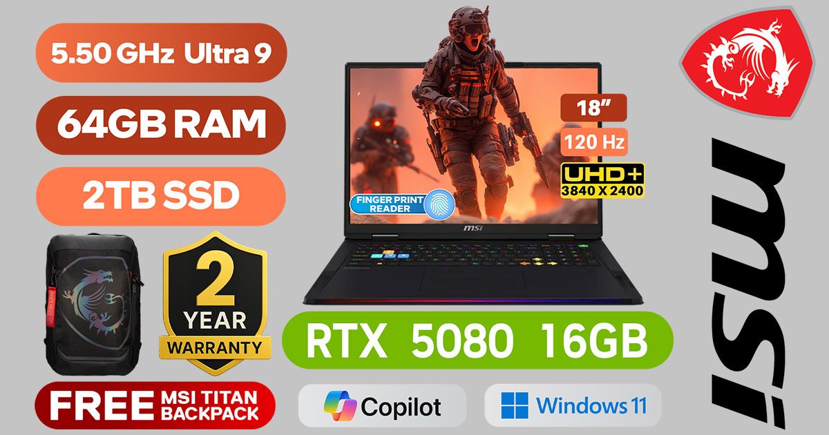 MSI Raider 18 HX A2XWIG-265ZA - Intel Ultra 9 & RTX 5080 Gaming Laptop