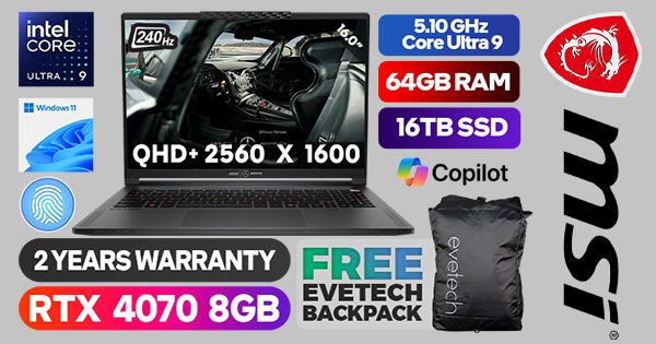 MSI Stealth 16 AMG A1VGG Ultra RTX 4070 Gaming Laptop - 64GB RAM, 16TB SSD
