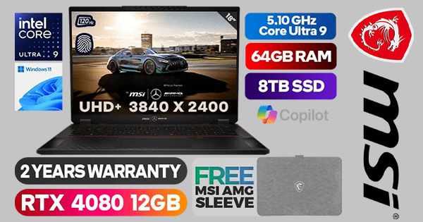MSI STEALTH 18 Mercedes AMG Intel Core Ultra 9 Laptop | 64GB RAM & 8TB SSD