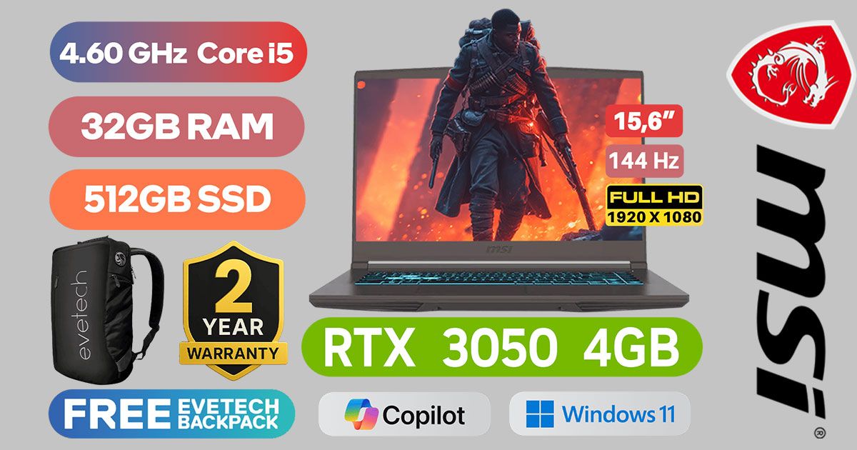 MSI THIN 15 B13UC - Intel Core i5 RTX 3050 Laptop with 32GB RAM