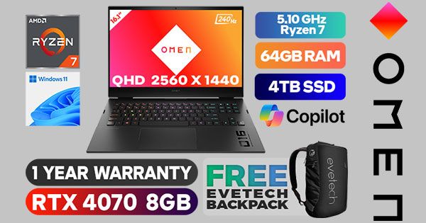 OMEN by HP 16 Ryzen 7 RTX 4070 Gaming Laptop | 64GB RAM & 4TB SSD | Evetech