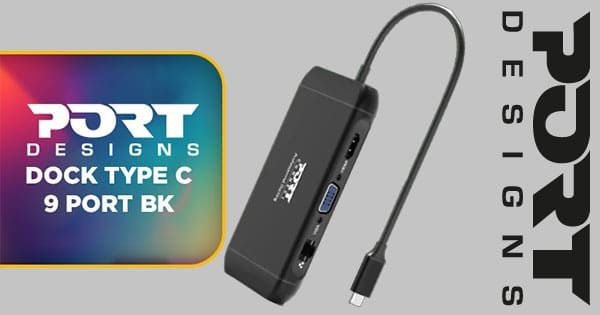 Port Designs Dock Type C 9 Port BK - High-Quality USB-C Docking Station