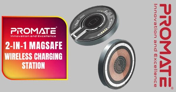 Promate 2 in 1 Transparent MagSafe Wireless Charging Station - Sleek & Efficient