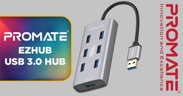 Promate EZHUB-7 7-Port USB 3.0 Aluminum Hub, USB-C