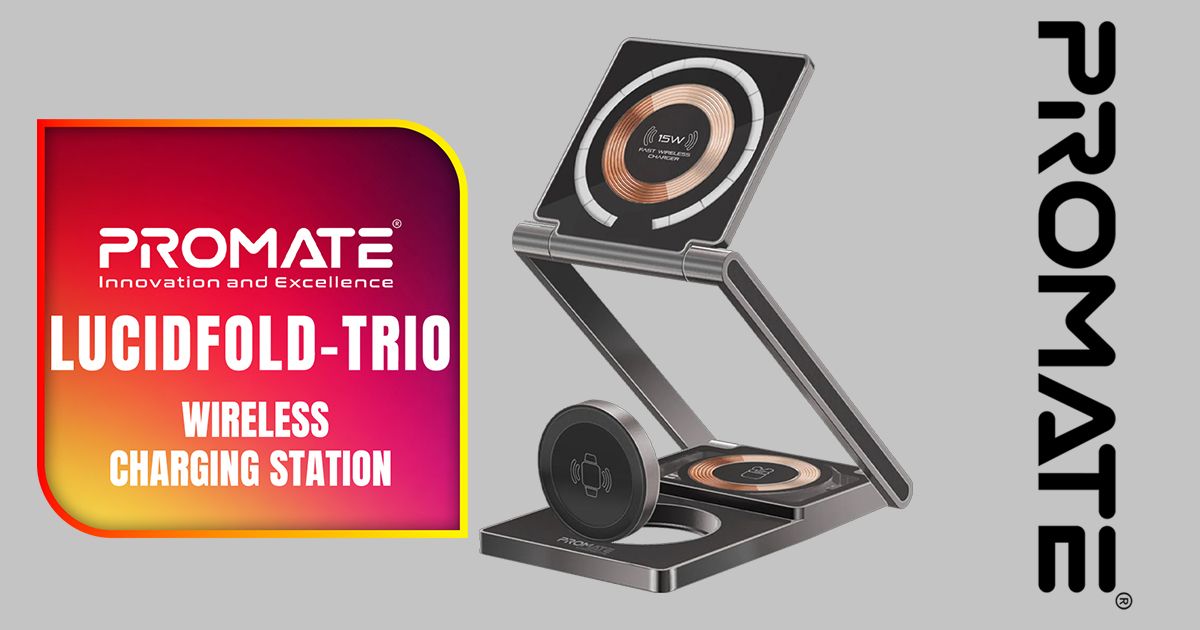 Promate LucidFold-Trio 3-in-1 Wireless Charging Station 15W