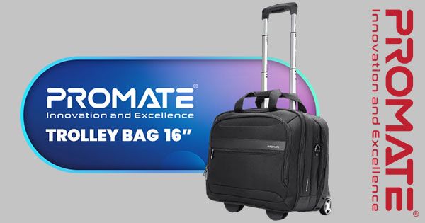 Promate PERSONA-TR 16-inch Water-Resistant Laptop Trolley
