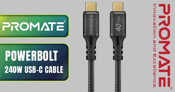 Promate PowerBolt 240W USB-C Cable 2m — 8K@60Hz, Thunderbolt 3