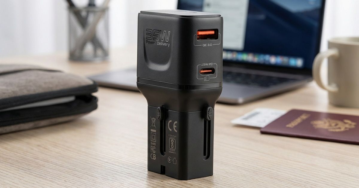 Promate TRIPLUG-PD35 Travel Adapter PD35W USB-C Fast Charger