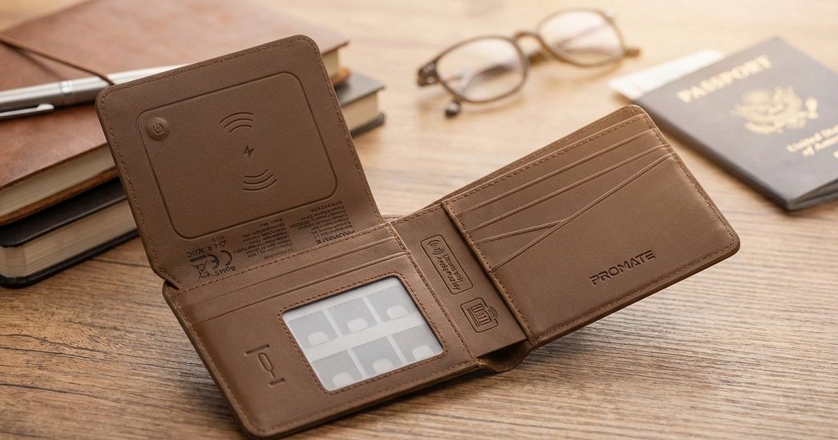 Promate ProWallet — Slim RFID Leather Wallet with Find My | Evetech