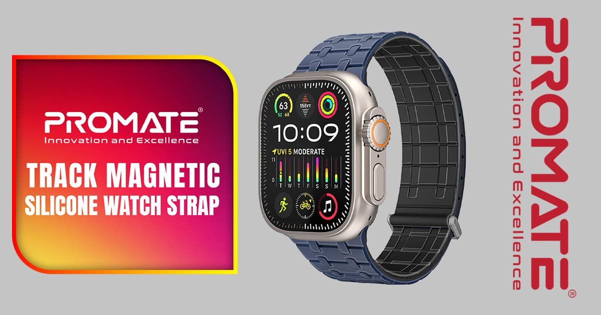Promate Track Magnetic Silicone Watch Strap – Navy Blue, N52+ Secure Fit