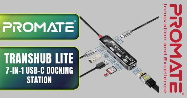 Promate TransHub Lite 7 in 1 Docking Station - Ultimate Connectivity
