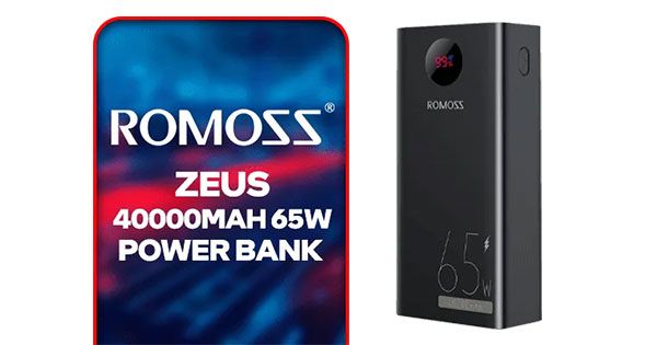 Romoss Zeus 40000mAh Power Bank - 65W Fast Charging - Black