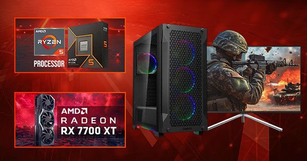 High-Performance AMD RYZEN 5 9600X Gaming PC with RX 7700 XT & 12GB DDR5