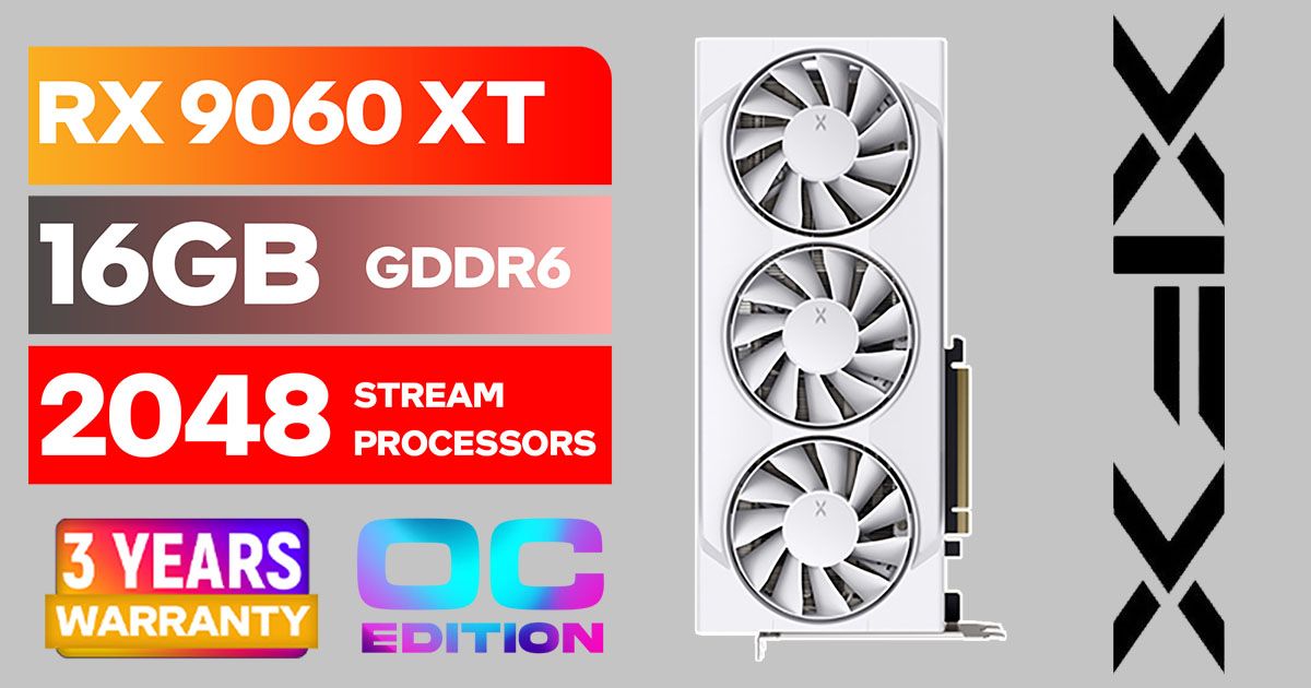 XFX SWIFT Radeon RX 9060 XT OC 16GB GPU — White