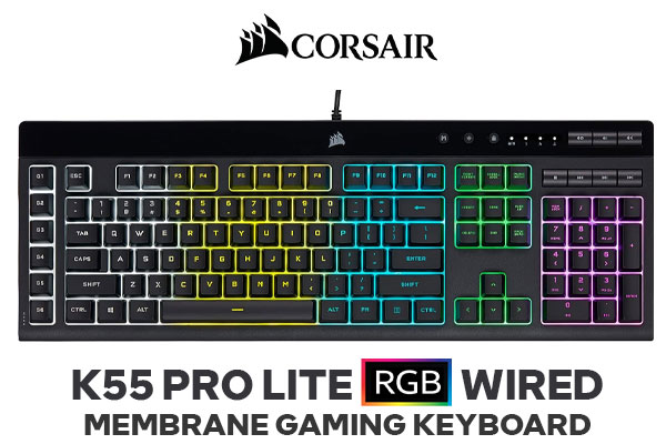 Corsair K55 PRO LITE RGB Wired Gaming Keyboard - Black | Membrane Technology