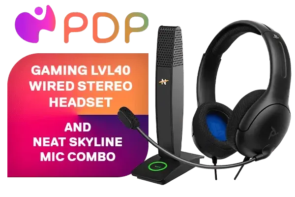 PDP LVL40 Headset & Neat Skyline Mic Combo - Black | Immersive Gaming Audio